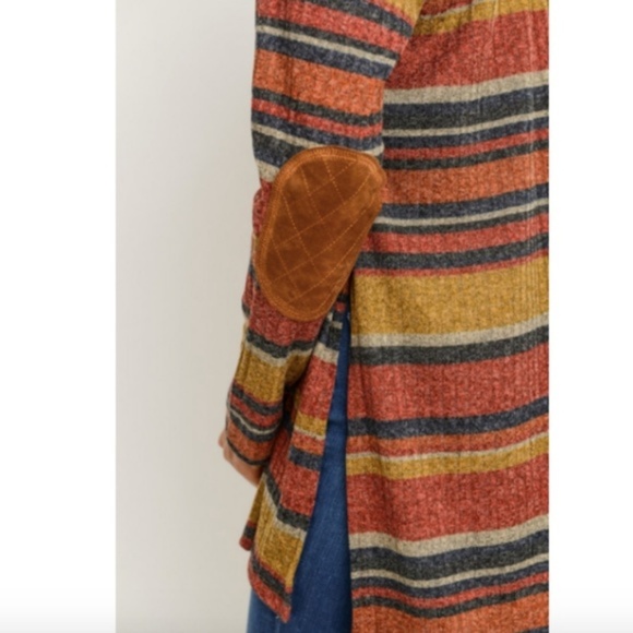 Gilli | Sweaters | Gilli Striped Elbow Patch Cardigan Hi Lo Nwt | Poshmark